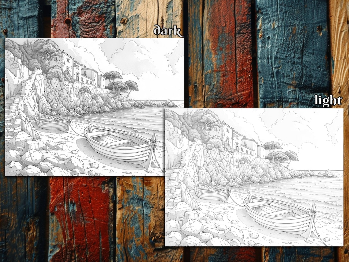 Mediterranean Summer Landscapes Adult Coloring Pages, Nature Scenery ...