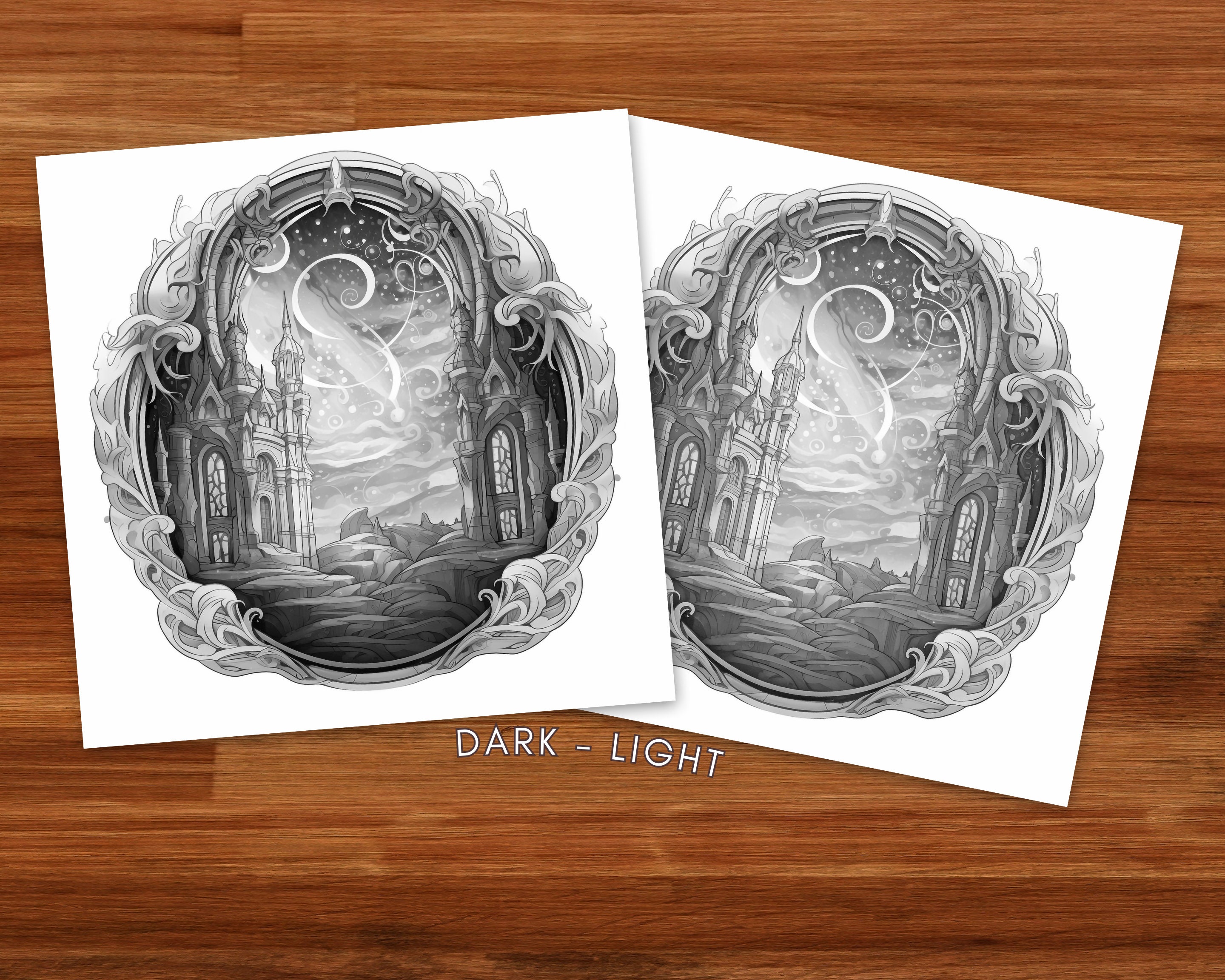 Whimsical Worlds Adult Coloring Book Dreamscape Portals Grayscale ...