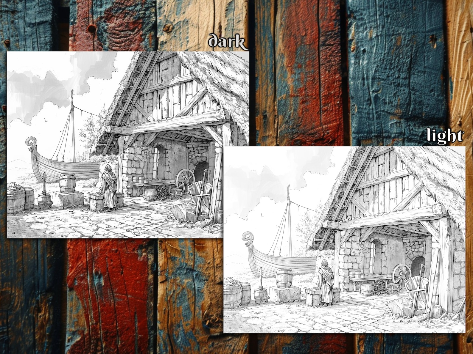 Viking Life Adult Coloring Pages, Nordic Antique Culture Grayscale ...