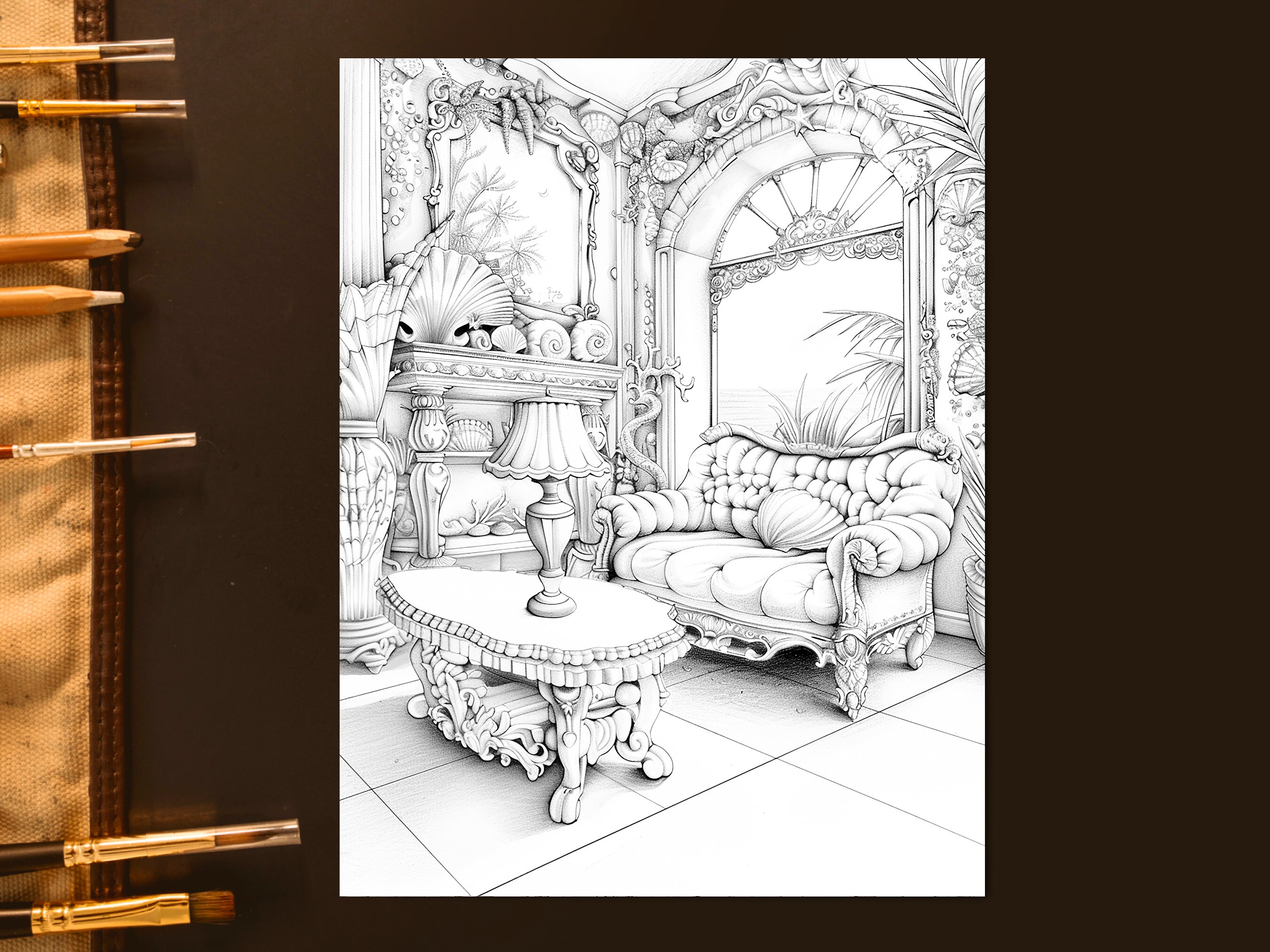 Mermaid Magical Rooms Adult Coloring Pages, Enchanted Interior ...