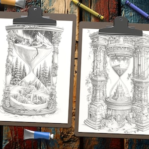 Magical Hourglasses Adult Coloring Pages, Whimsical Landscapes ...