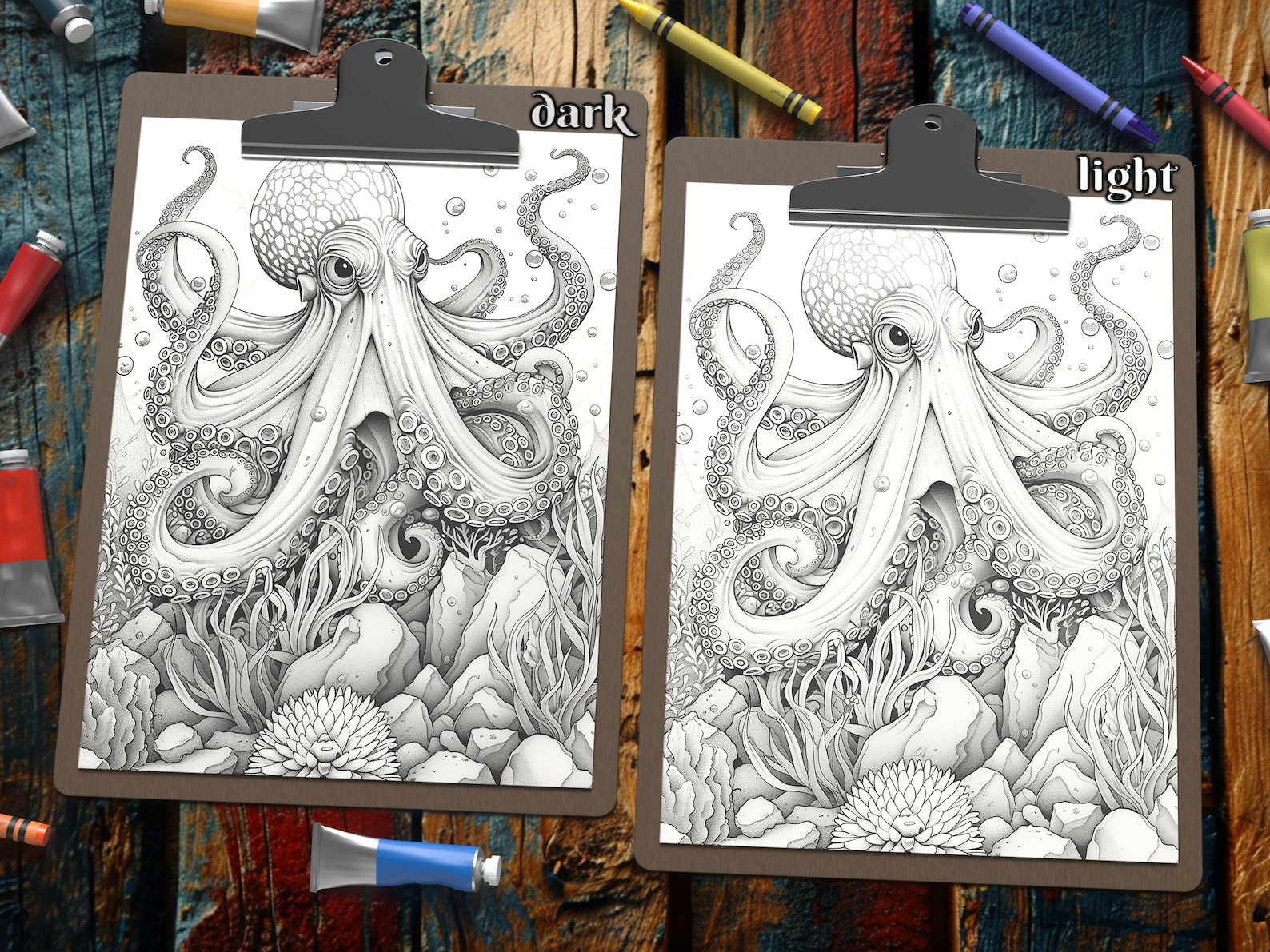 Ocean Worlds Adult Coloring Pages, Nature Wildlife Landscape Grayscale ...