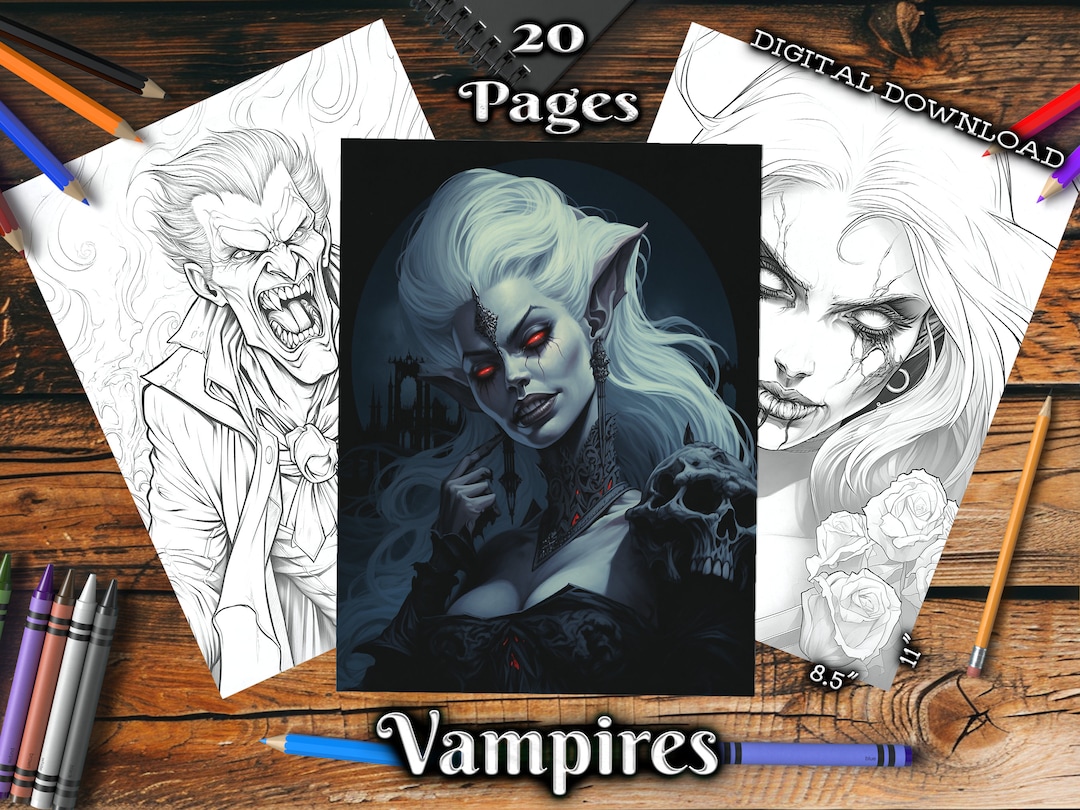 Vampires Adult Coloring Book Fantasy Creatures Coloring Page Digital ...