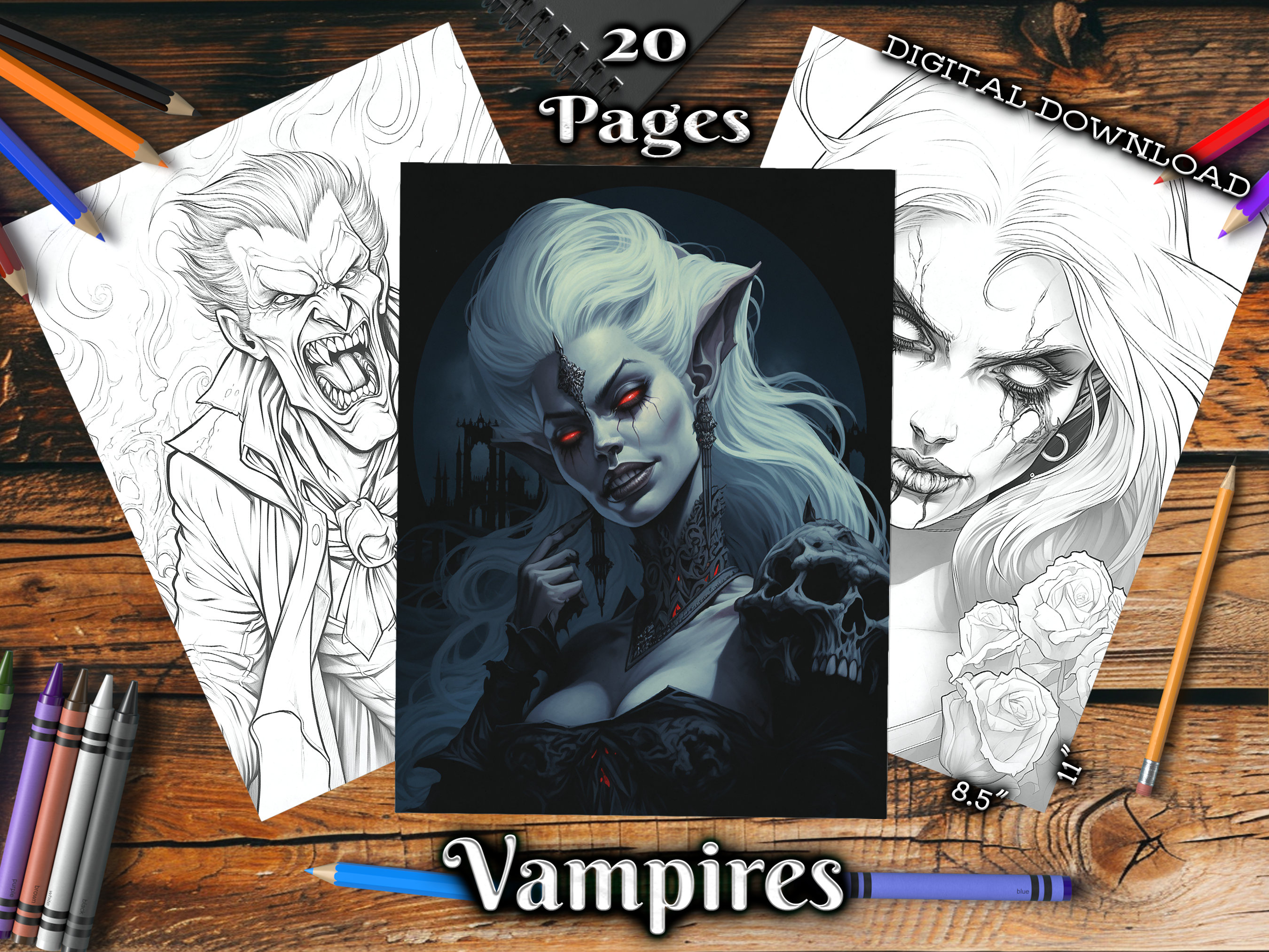 Vampires Adult Coloring Book Fantasy Creatures Coloring Page Digital ...