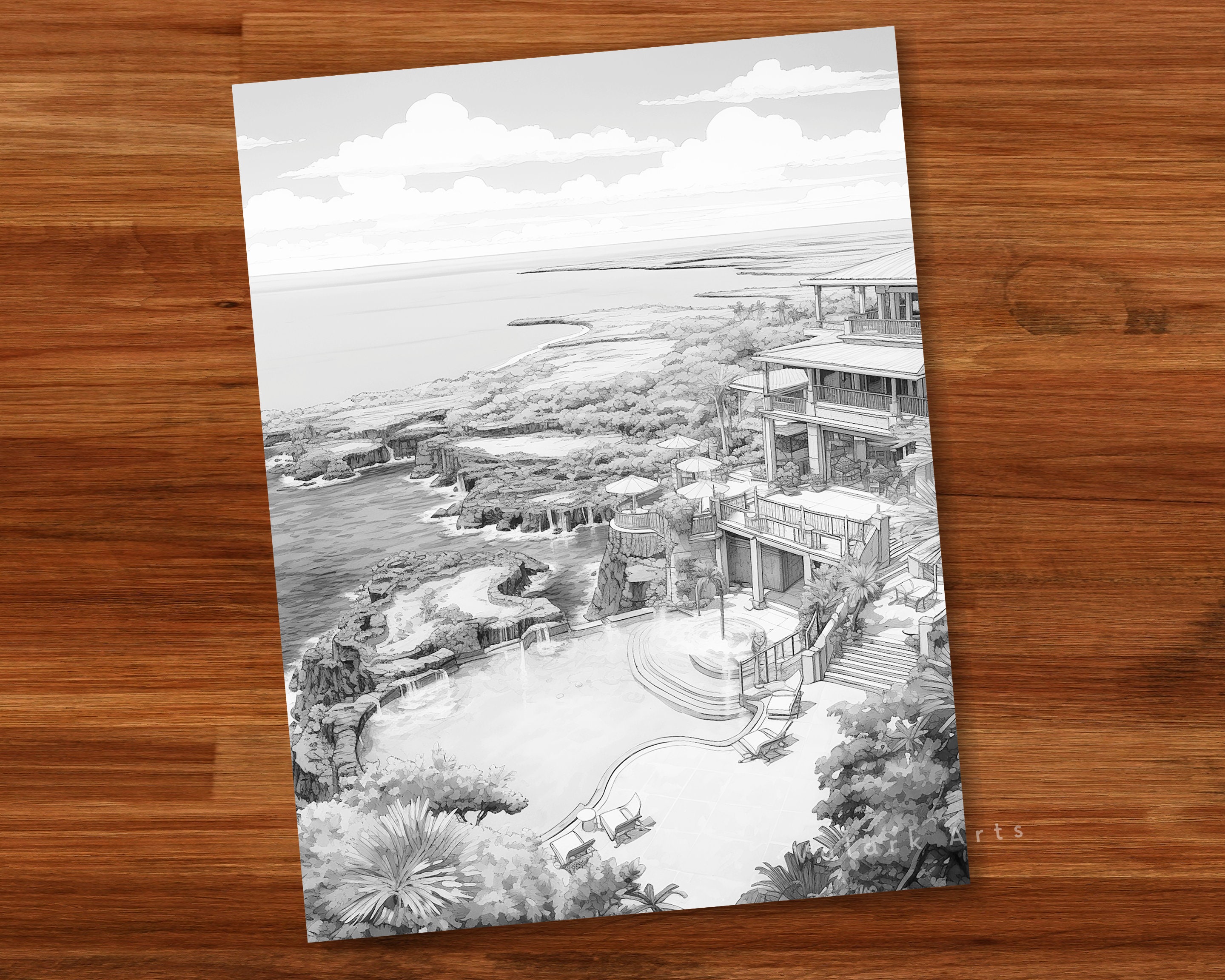 Summer Vacation Resorts Adult Coloring Book Beautiful Landscapes ...