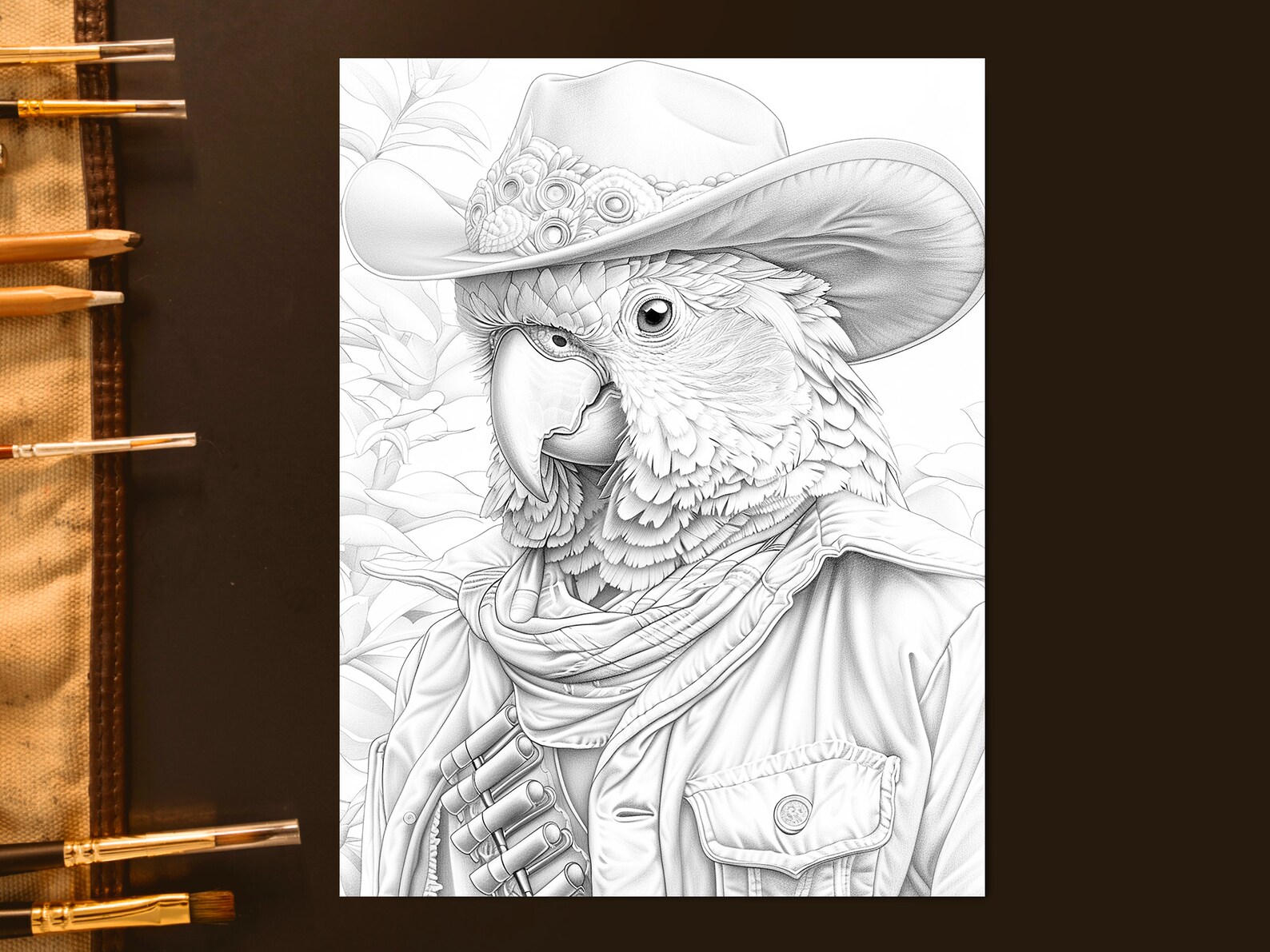 Wild West Pets Adult Coloring Pages, Cowboy Animals Grayscale Coloring ...