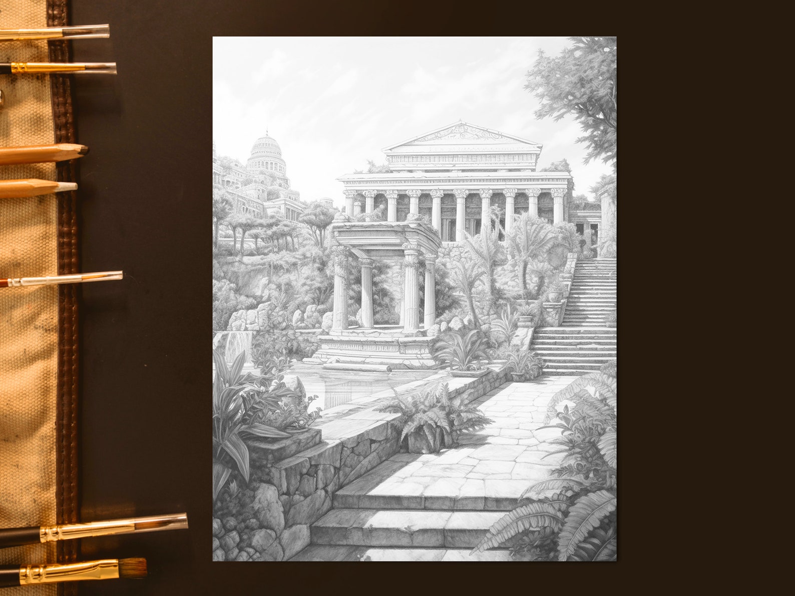 Ancient Greece Adult Coloring Book Beautiful Landscapes Grayscale ...
