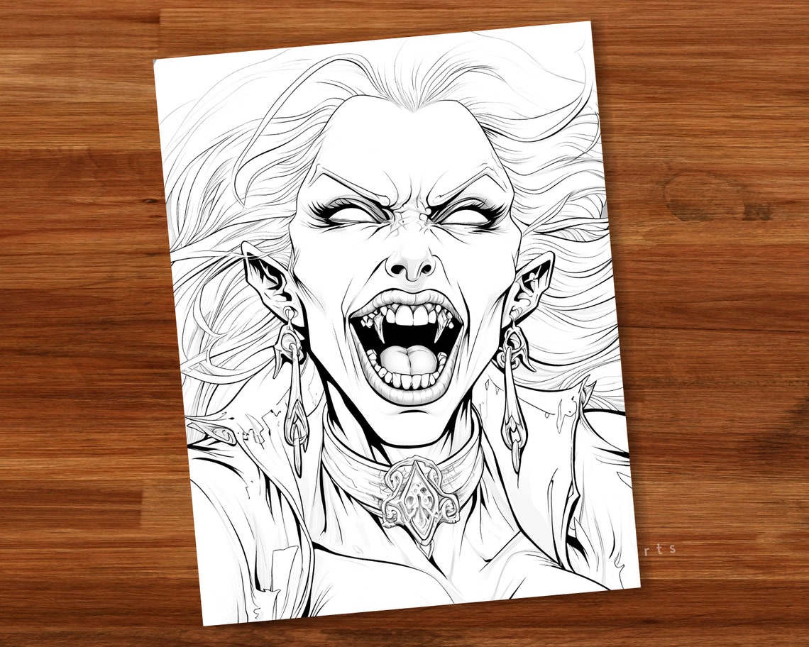 Vampires Adult Coloring Book Fantasy Creatures Coloring Page Digital ...