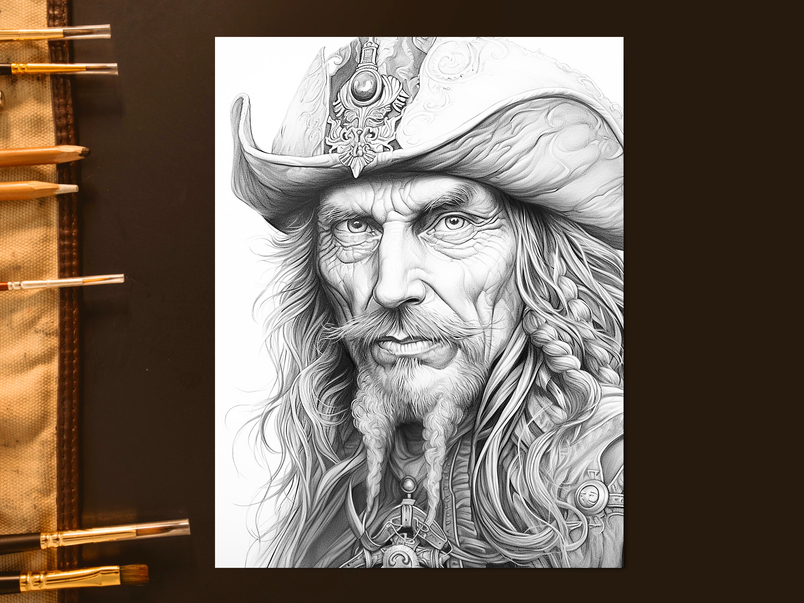 Pirates Adult Coloring Pages Grayscale Portraits Coloring Book Medieval ...