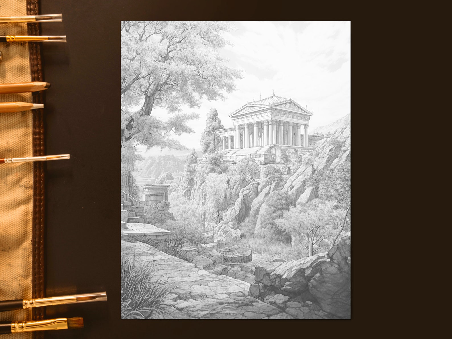 Ancient Greece Adult Coloring Book Beautiful Landscapes Grayscale ...