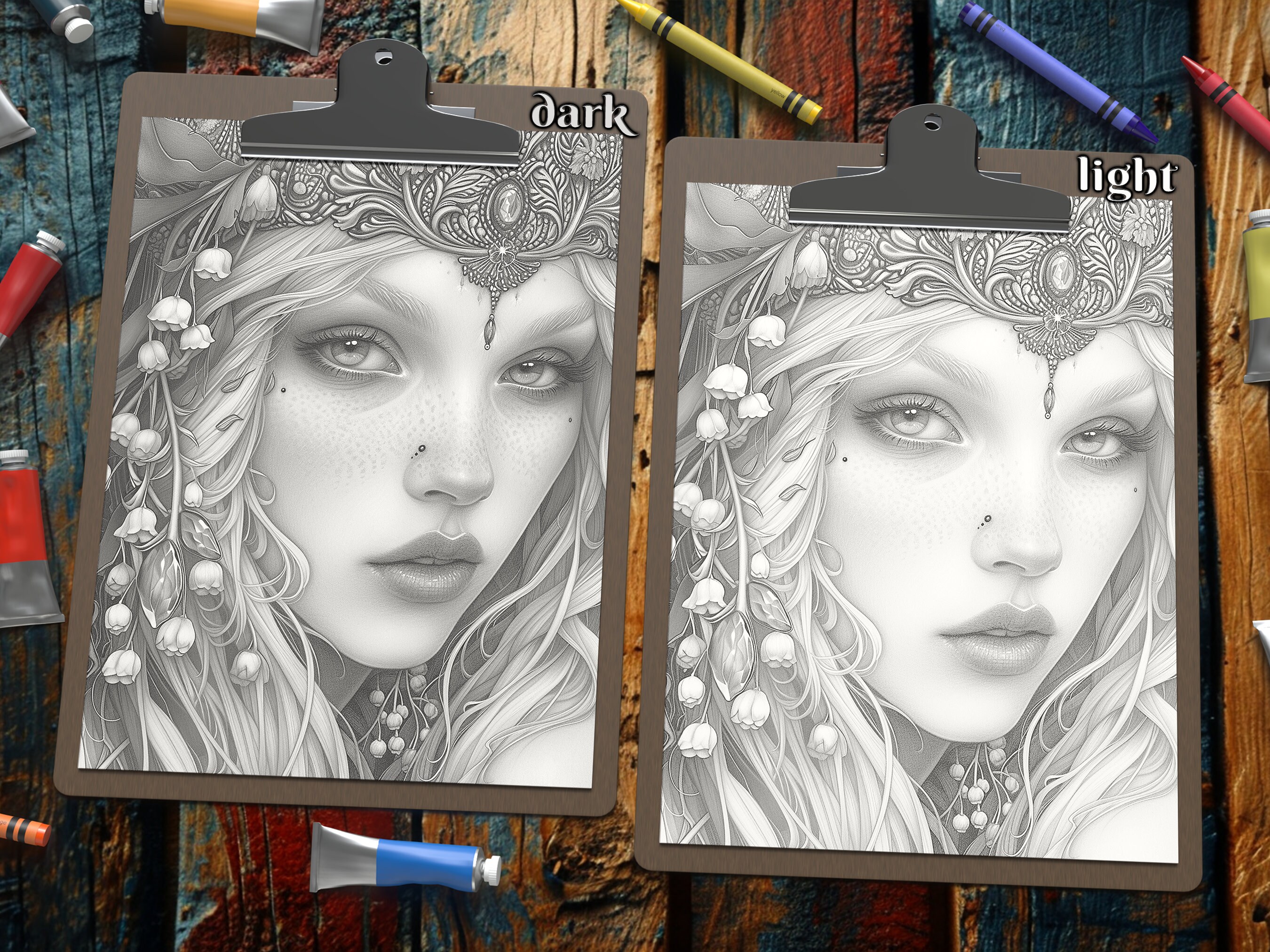 Flower Women Adult Coloring Pages Whimsical Girls Grayscale Coloring ...