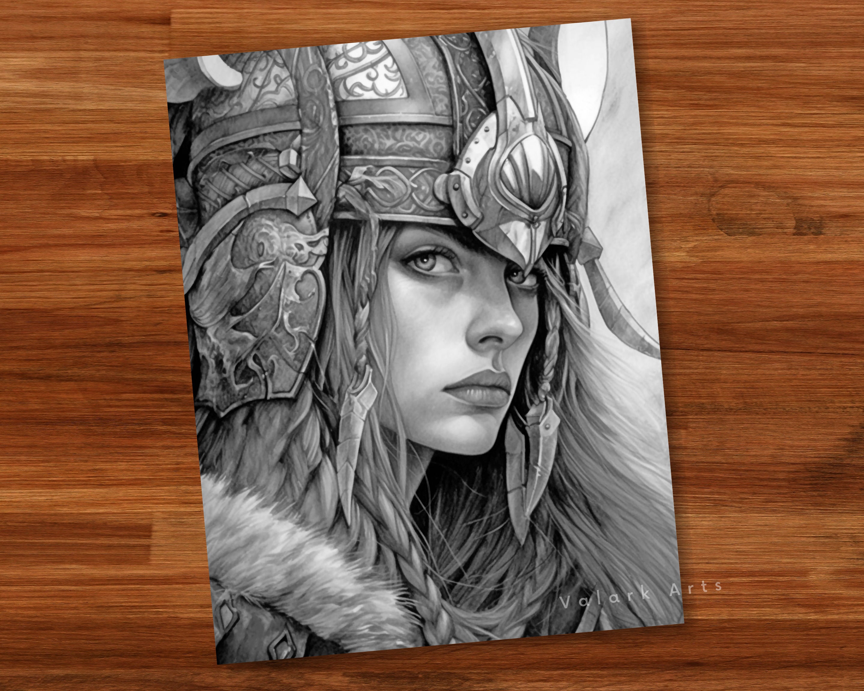 Beautiful Female Vikings Adult Coloring Book Grayscale Coloring Page ...