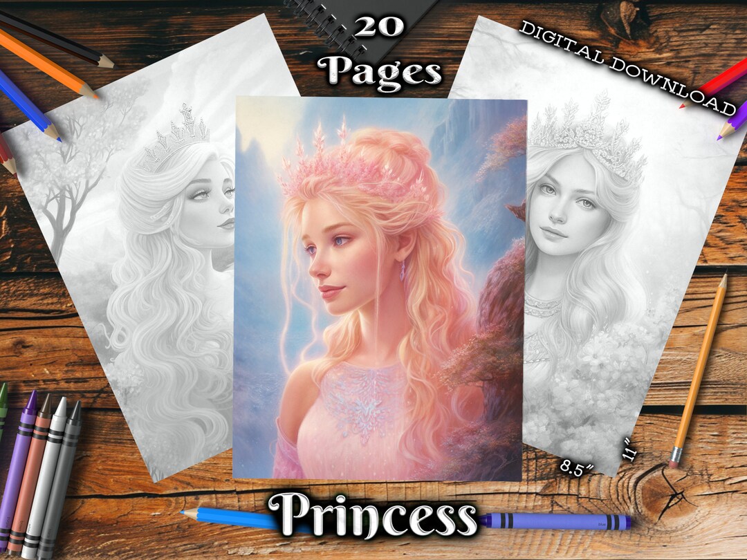 Princess Adult Coloring Book Beautiful Women Grayscale Coloring Page ...