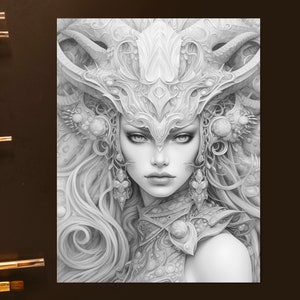 Beautiful Female Demons Adult Coloring Book Grayscale Coloring Page ...