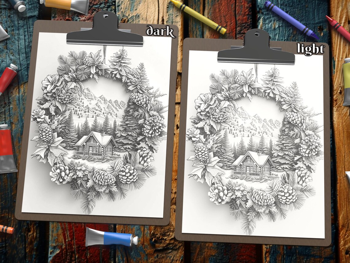 Grayscale Coloring Pages - Download, Print and Color - Wreath ...