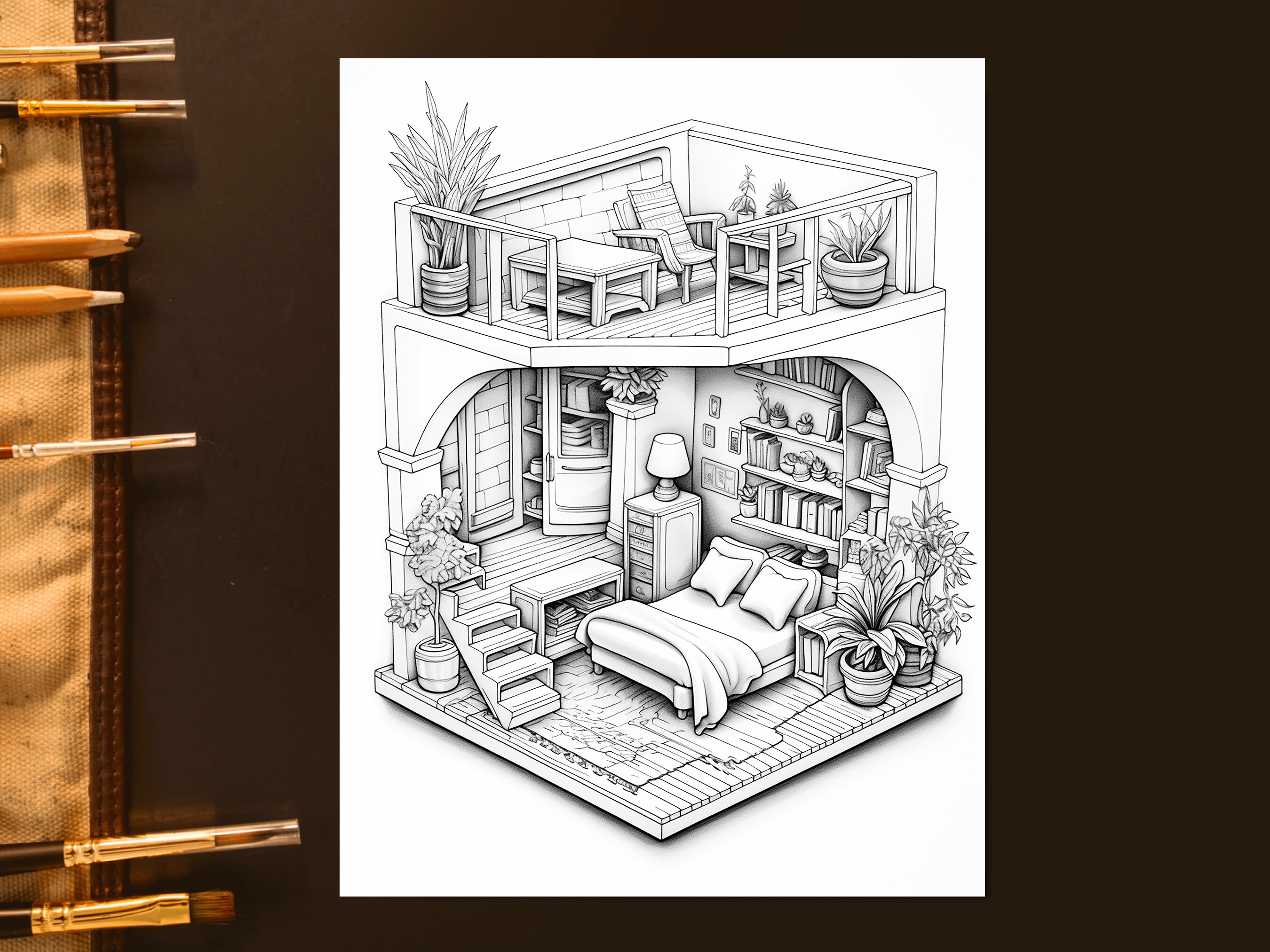 Pocket Rooms Adult Grayscale Coloring Pages Isometric Coloring Book ...