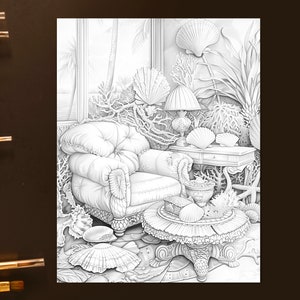 Mermaid Magical Rooms Adult Coloring Pages, Enchanted Interior ...