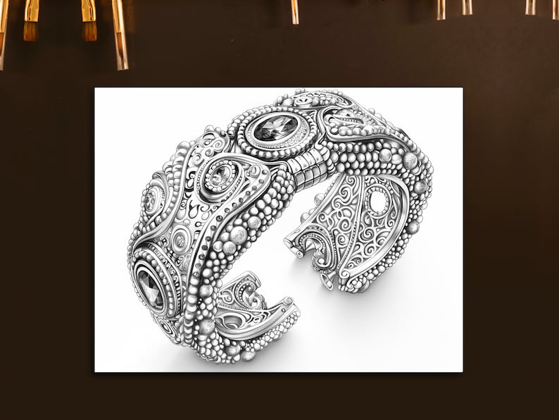 Antique Jewelry Adult Coloring Pages, Gemstone Trinkets Grayscale ...