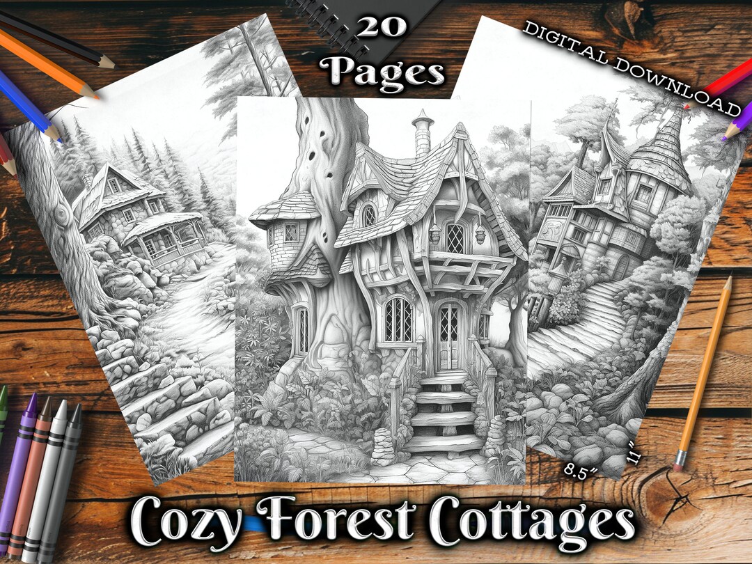 Cozy Forest Cottages Adult Coloring Pages Beautiful Landscapes ...