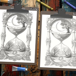 Magical Hourglasses Adult Coloring Pages, Whimsical Landscapes ...