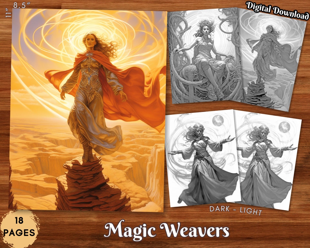 Beautiful Women Sorceresses Adult Coloring Book Magic Weavers Grayscale ...