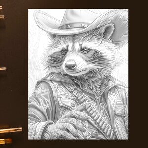 Wild West Pets Adult Coloring Pages, Cowboy Animals Grayscale Coloring ...