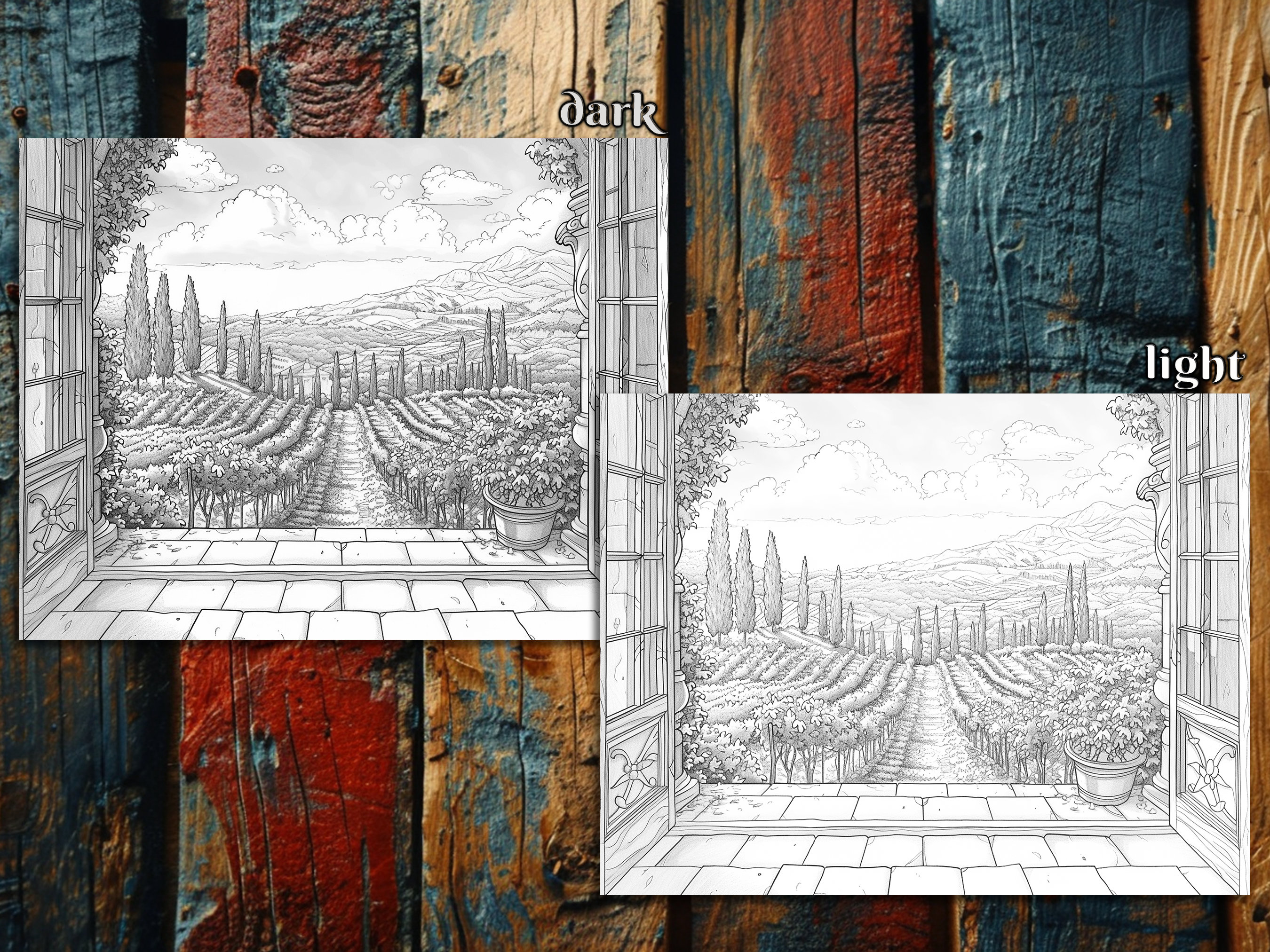 Mediterranean Summer Landscapes Adult Coloring Pages, Nature Scenery ...