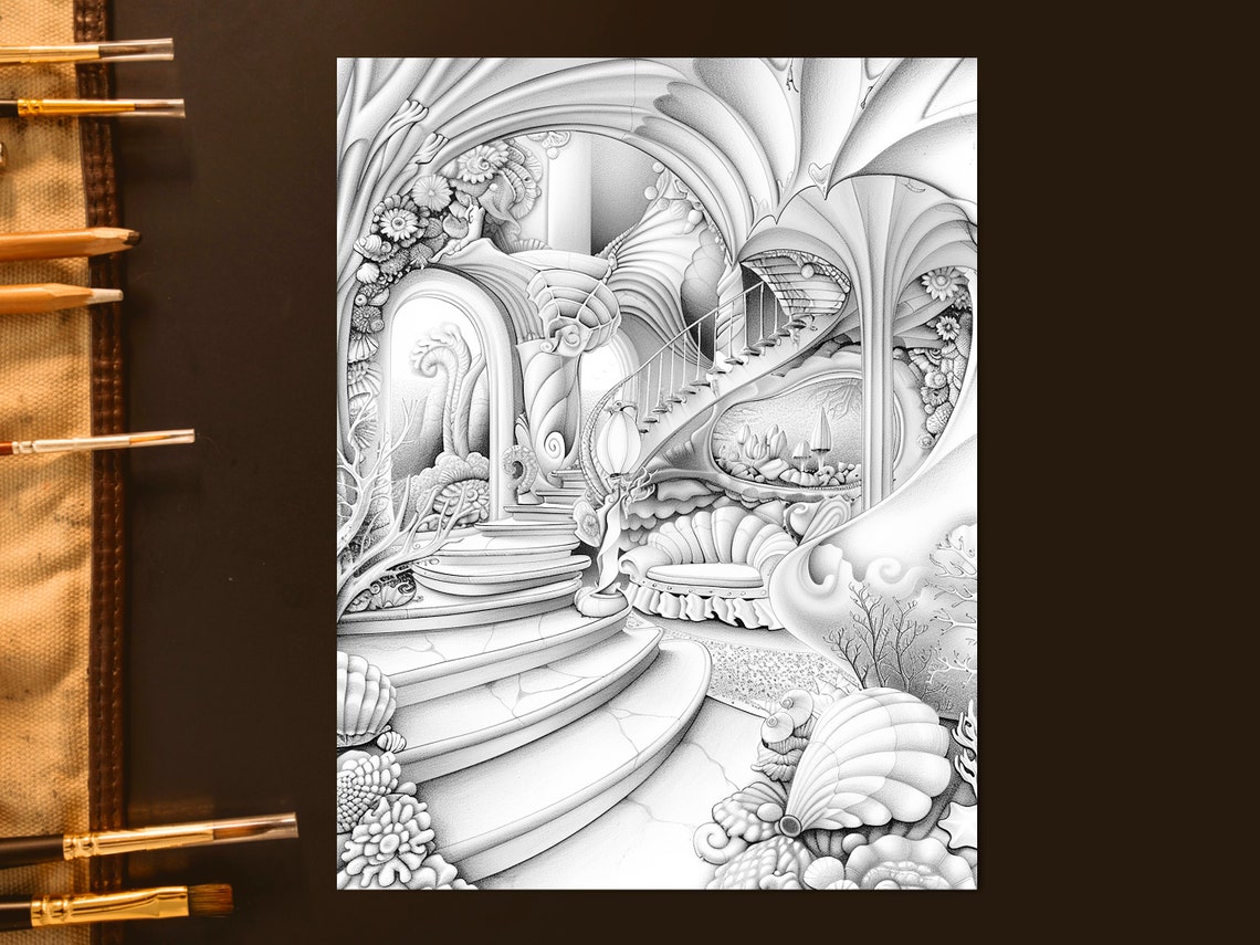 Mermaid Magical Rooms Adult Coloring Pages, Enchanted Interior ...