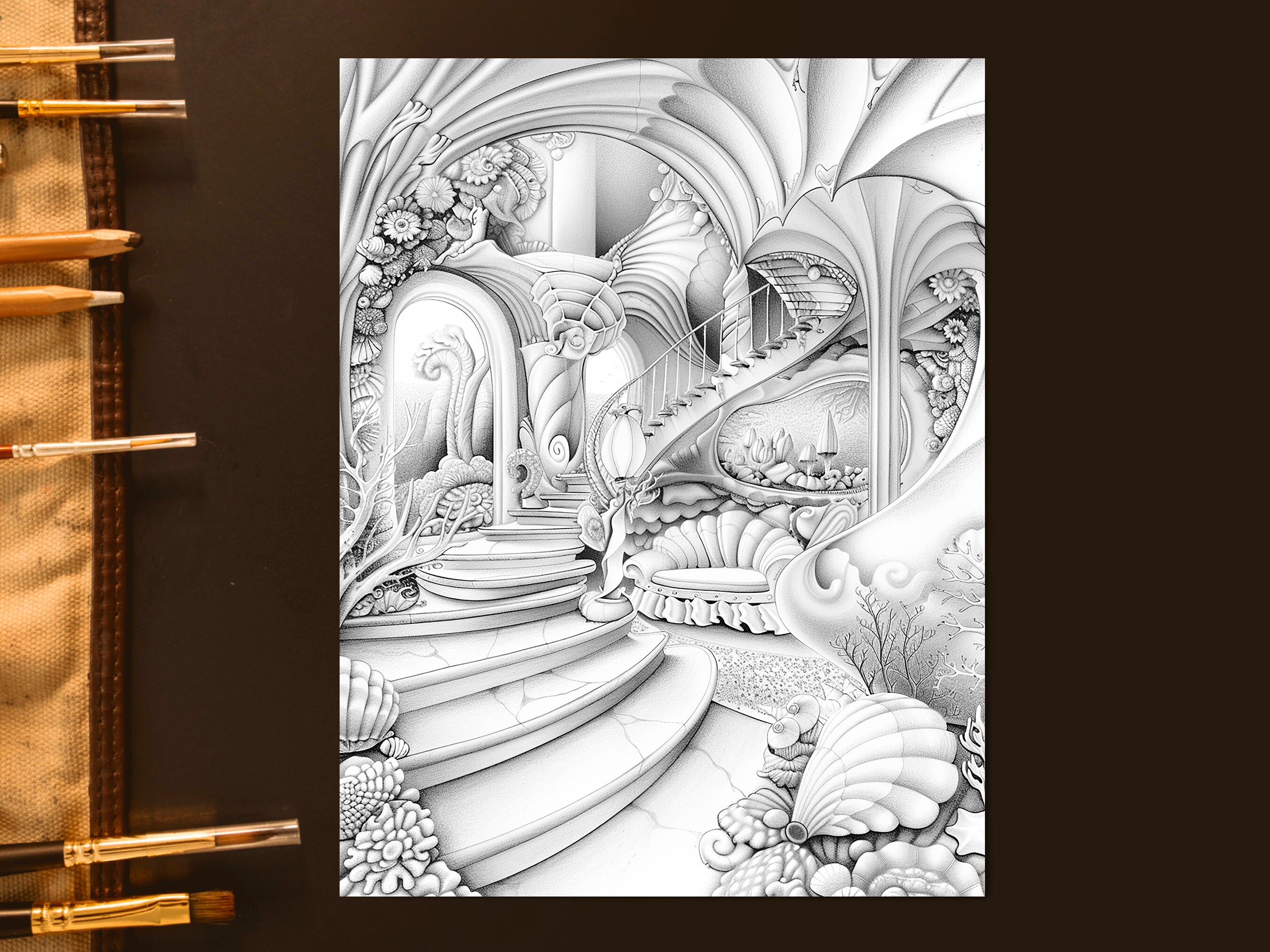 Mermaid Magical Rooms Adult Coloring Pages, Enchanted Interior ...