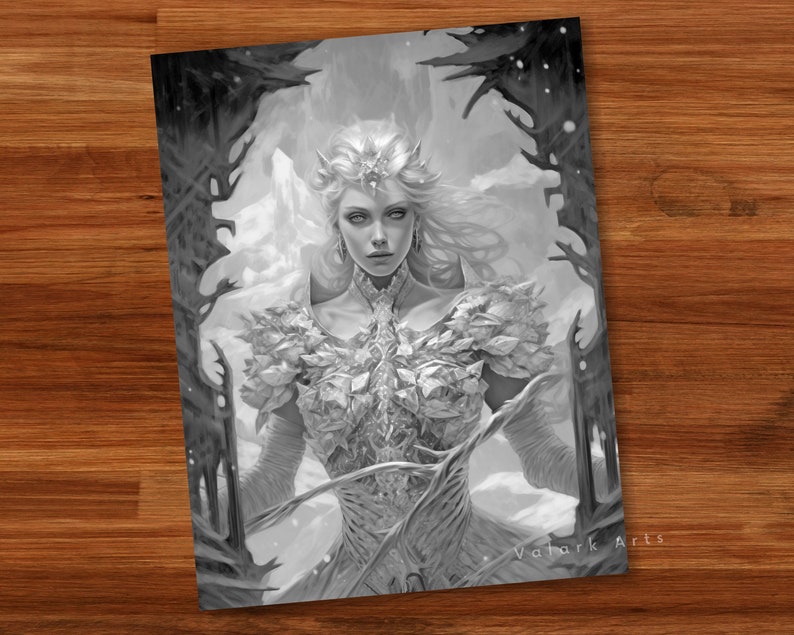 Ice Princesses and Queens Adult Coloring Book Beautiful Women Grayscale ...
