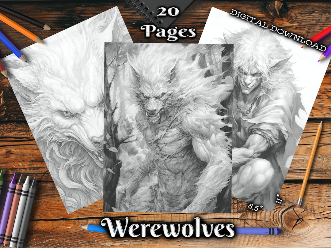 Werewolves Adult Coloring Book Grayscale Coloring Page Dark Horror ...