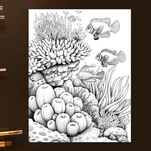Ocean Worlds Adult Coloring Pages, Nature Wildlife Landscape Grayscale ...