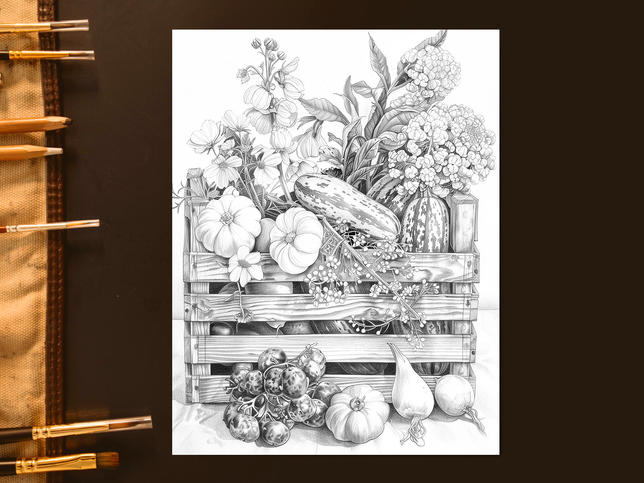 Spring Still Life Adult Coloring Book Beautiful Flowers Grayscale ...