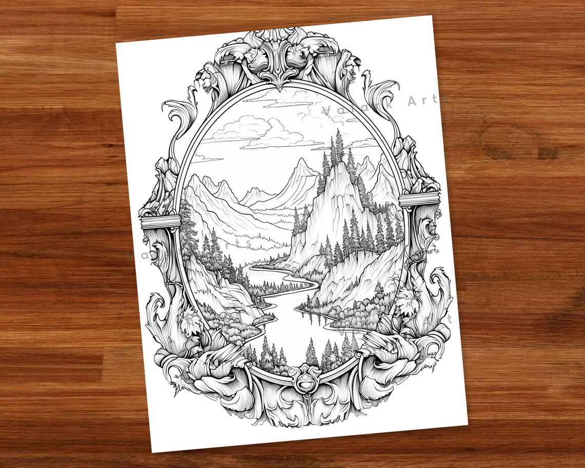 Whimsical Mirrors Adult Coloring Book Magical Landscapes - Etsy