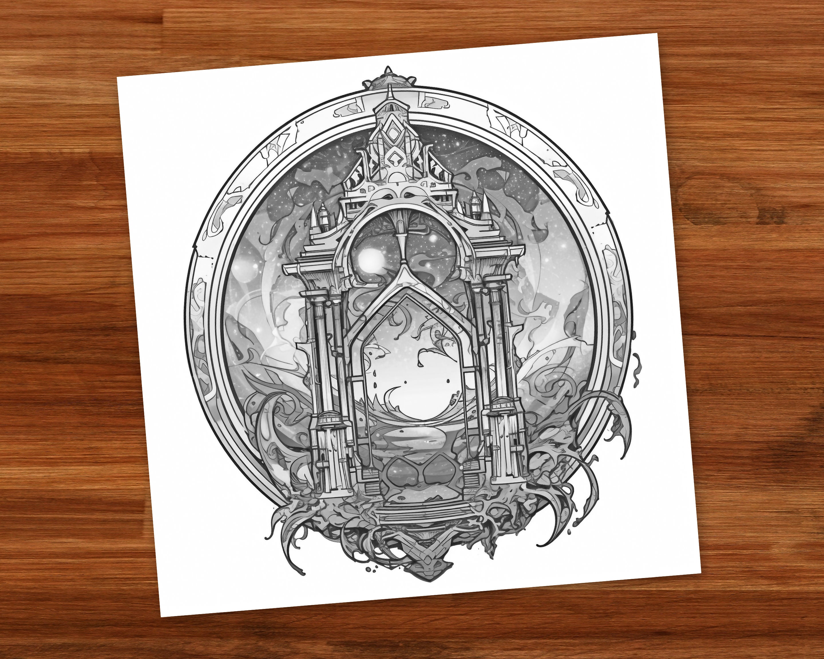 Whimsical Worlds Adult Coloring Book Dreamscape Portals Grayscale ...