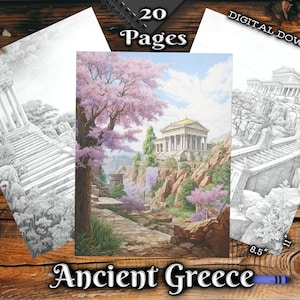 Ancient Greece Adult Coloring Book Beautiful Landscapes Grayscale ...
