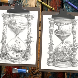 Magical Hourglasses Adult Coloring Pages, Whimsical Landscapes ...