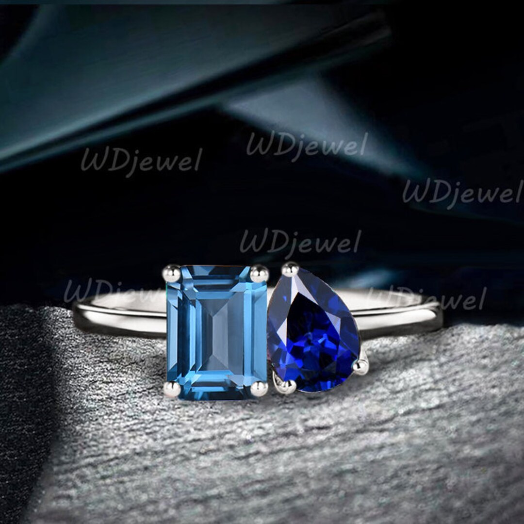 2ct Toi Et Moi Ring London Blue Topaz Teardrop Blue Sapphire Double ...