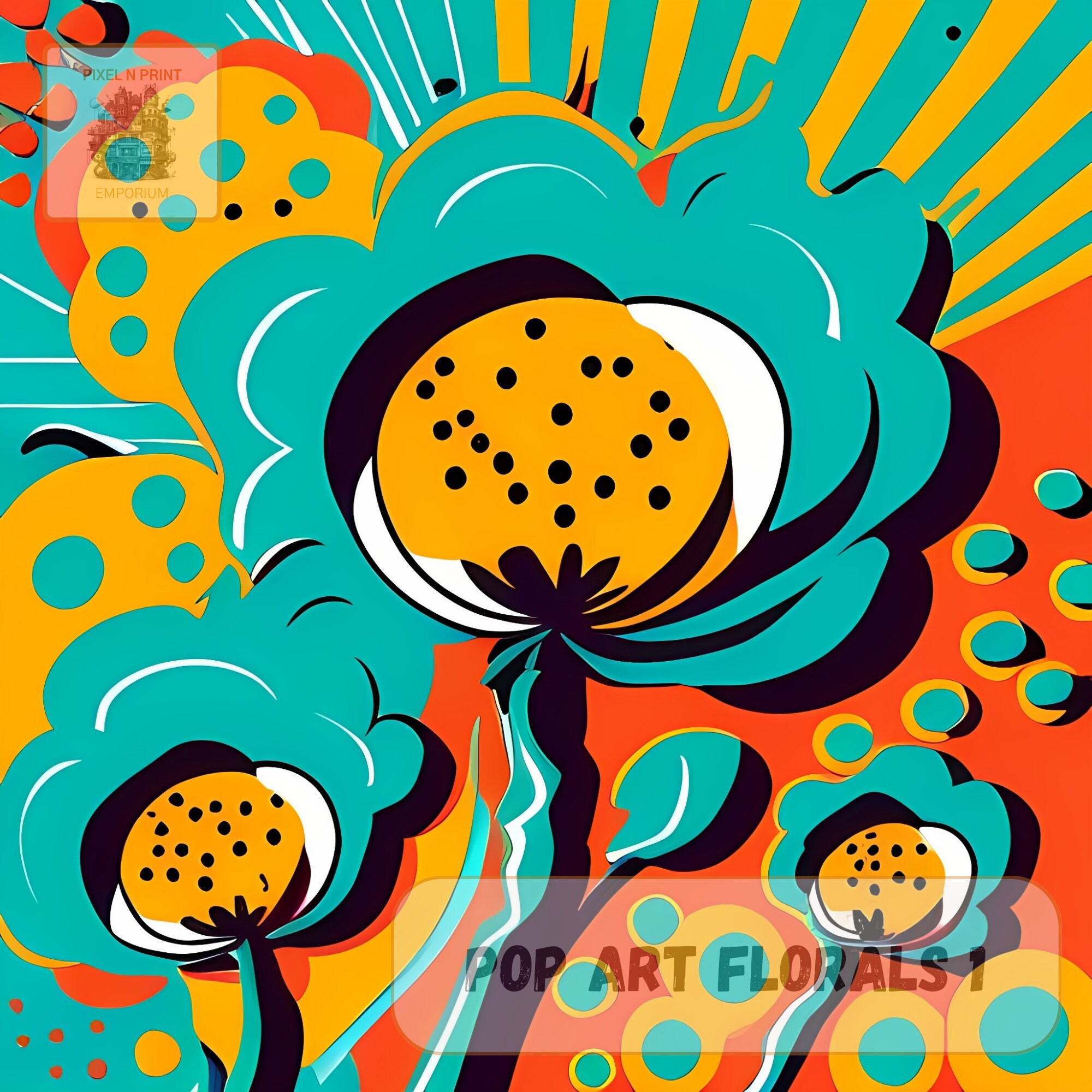 Bright and Bold Pop Art Floral Digital Design Paper Pack Ultra High ...