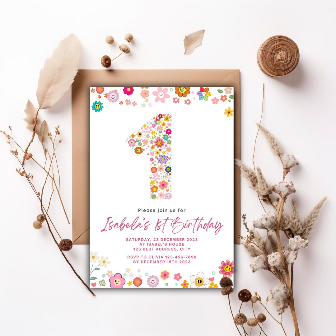 Wildflower Birthday Invitation 1st Birthday Invitation - Etsy