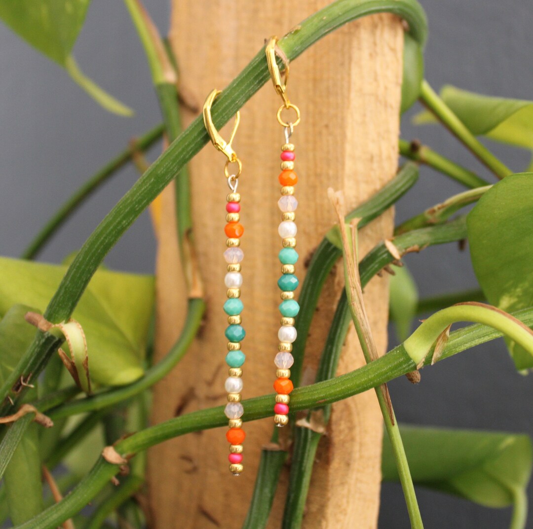 Multi-colored Seed Bead Drop Earrings - Etsy