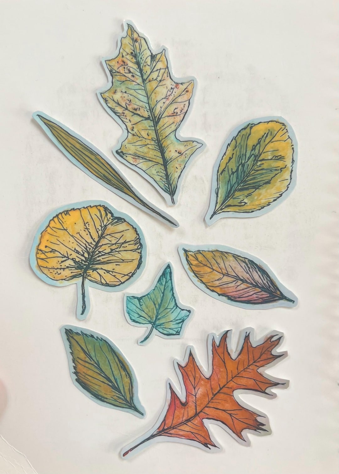 Autumn Leaves Sticker Pack, 8 Pc. Sticker Pack, Hand- Painted ...