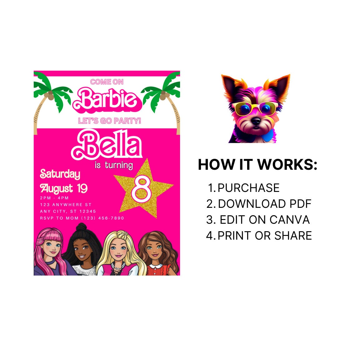 Editable Barbie Birthday Invitation Barbie Birthday Party - Etsy Australia