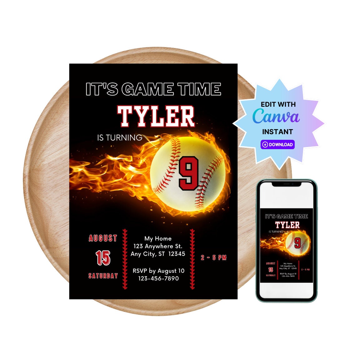 Editable Baseball Birthday Invitation| Baseball Invite, Fireball ...