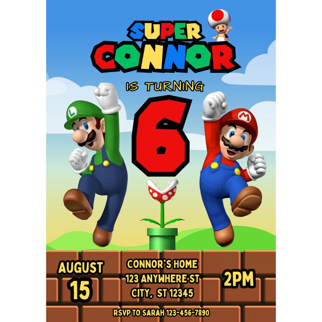 Editable Mario Bros Birthday Invitation Super Mario Brothers - Etsy Canada