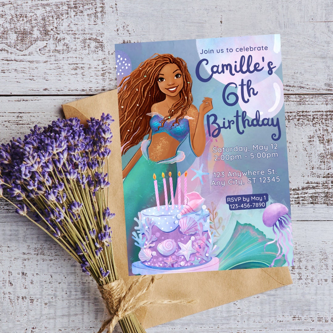 Editable the Little Mermaid Birthday Party Invitation Ariel - Etsy Canada