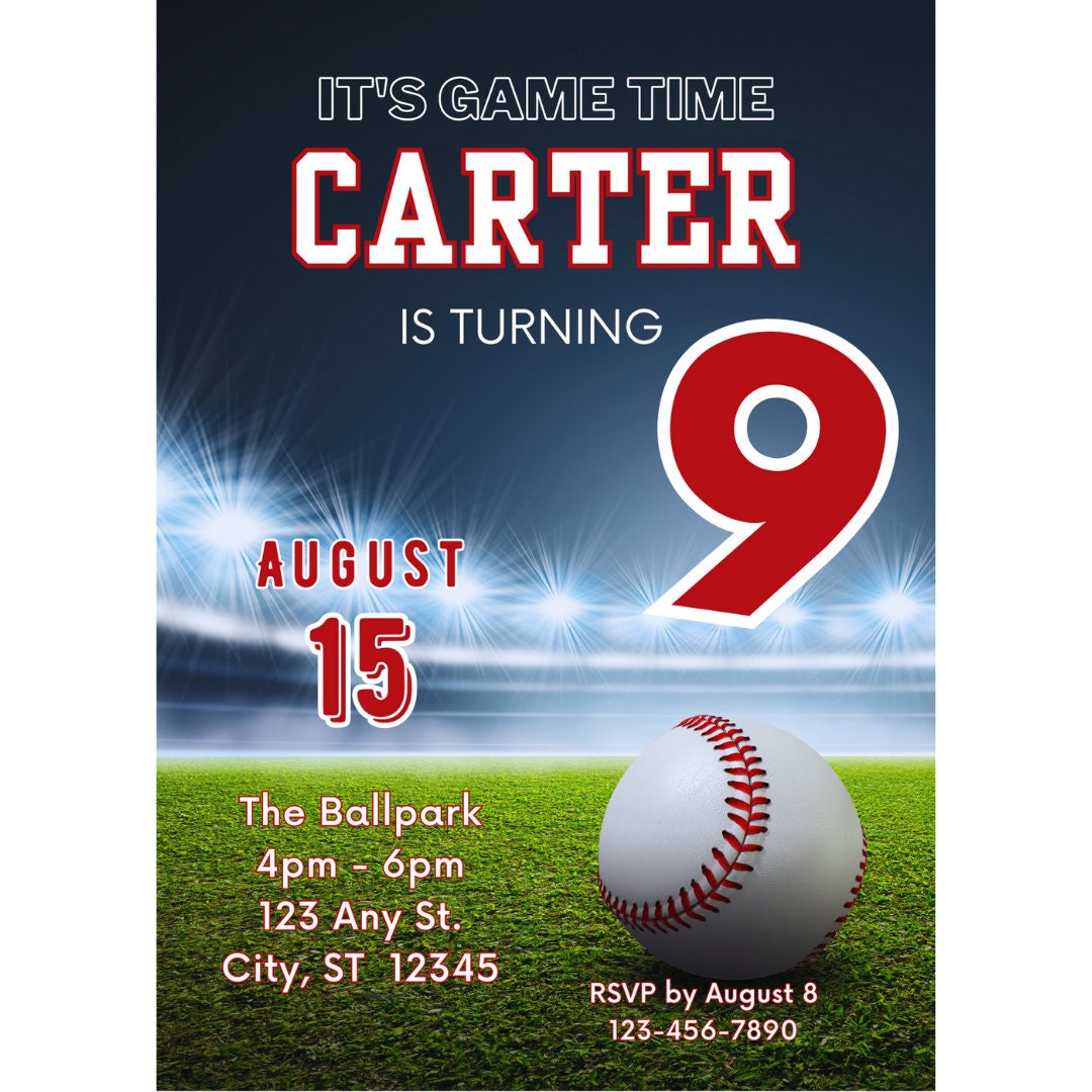 Editable Baseball Birthday Invitation: Canva Template (digital Download ...