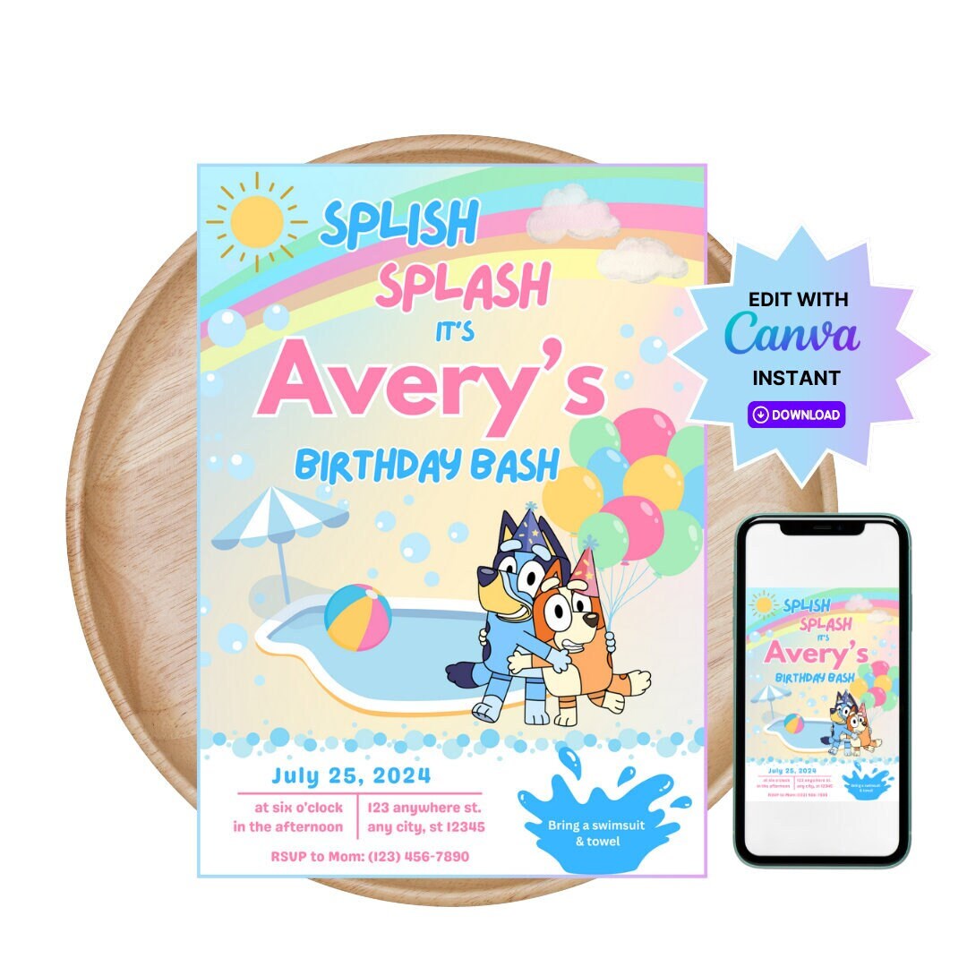 Bluey Birthday Invitation| Bluey Party Invite, Bluey Pool Party - Etsy ...