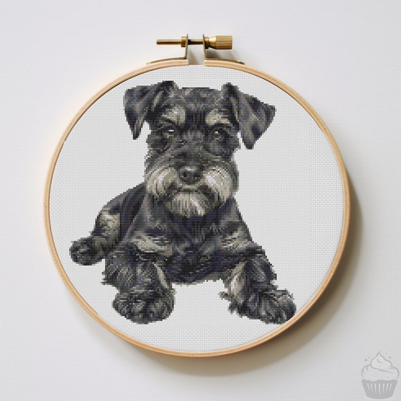 Cute Miniature Schnauzer Cross Stitch Pattern Hoop Embroidery PDF ...
