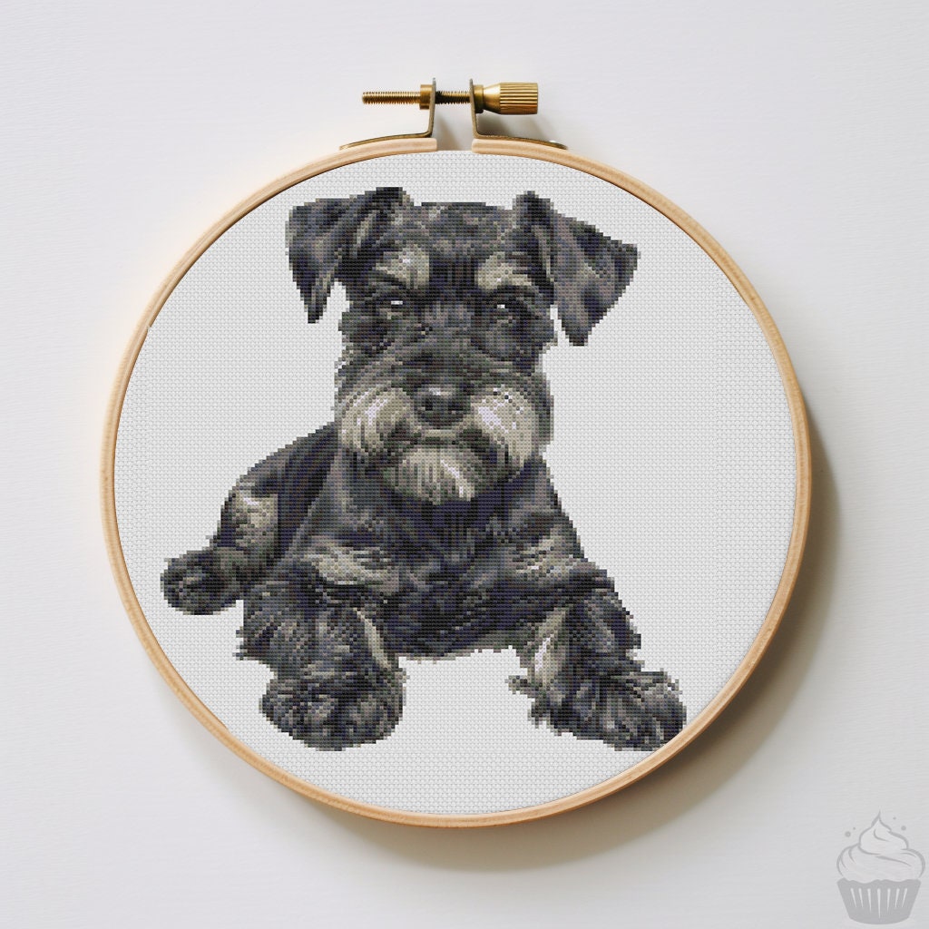 Cute Miniature Schnauzer Cross Stitch Pattern Hoop Embroidery PDF ...